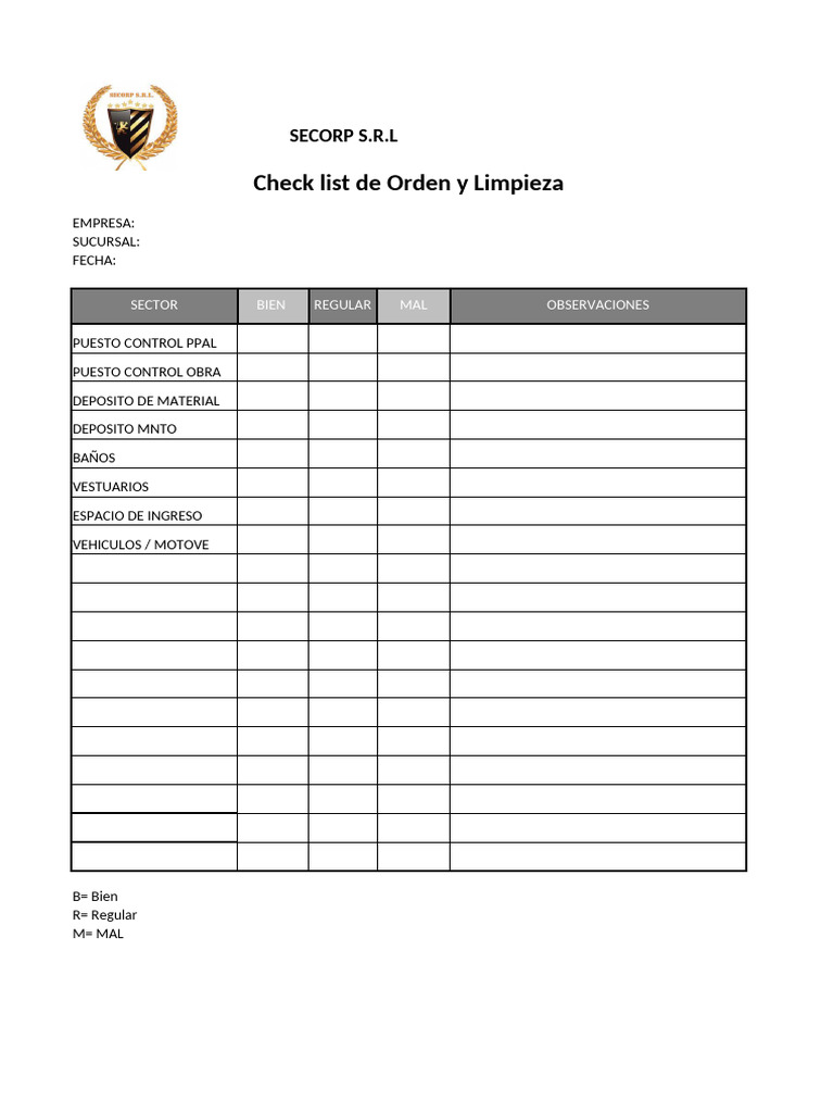Check list Orden y Limpieza | PDF