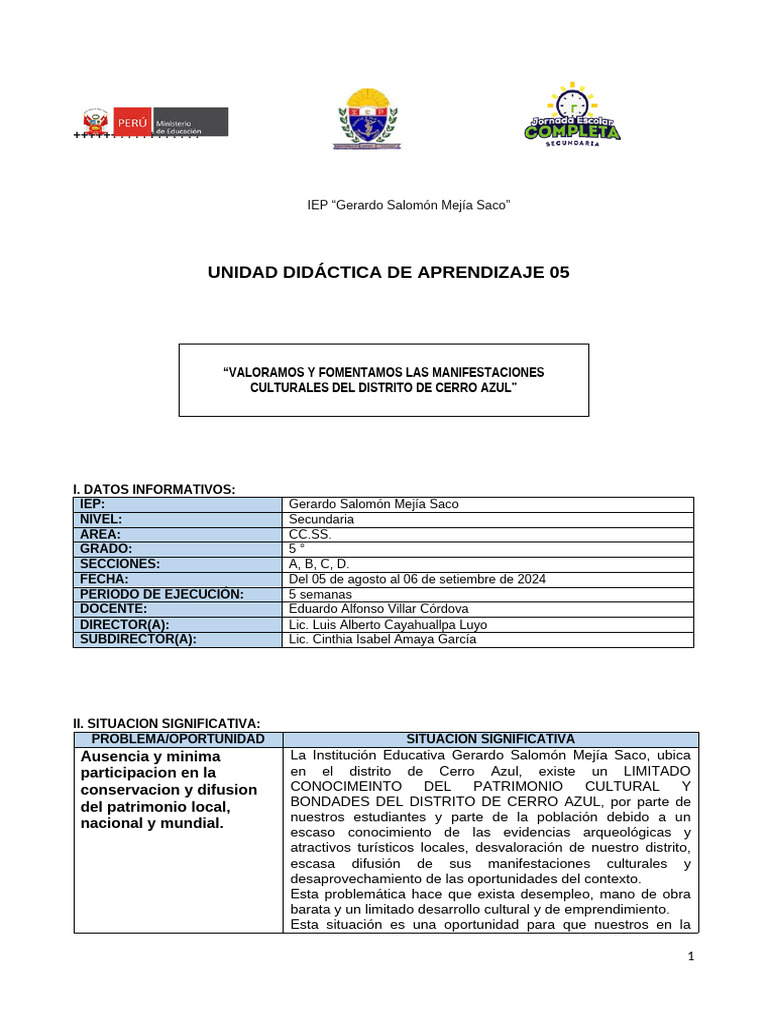 Unidad de Aprendizaje 05 CC - Ss. | PDF | Aprendizaje | Metacognición