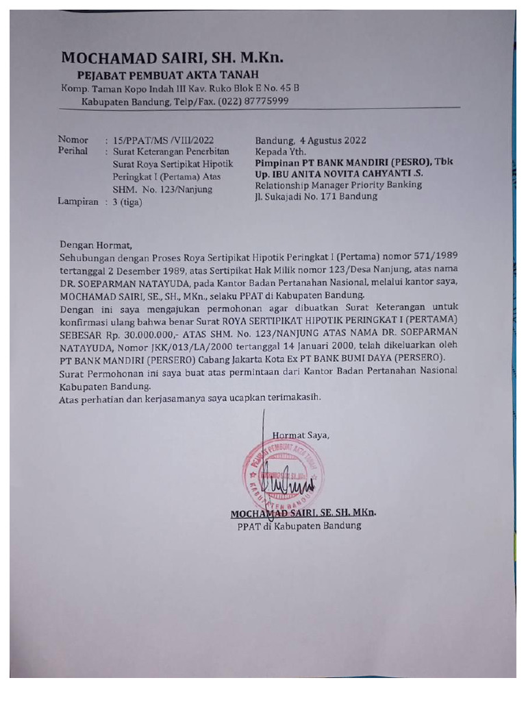 Surat Keterangan Roya | PDF