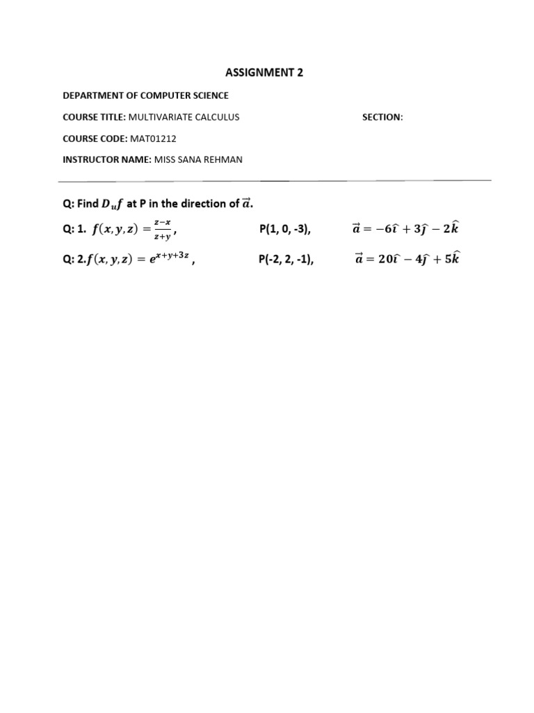 Multivariate Calculus Assignment 2 | PDF