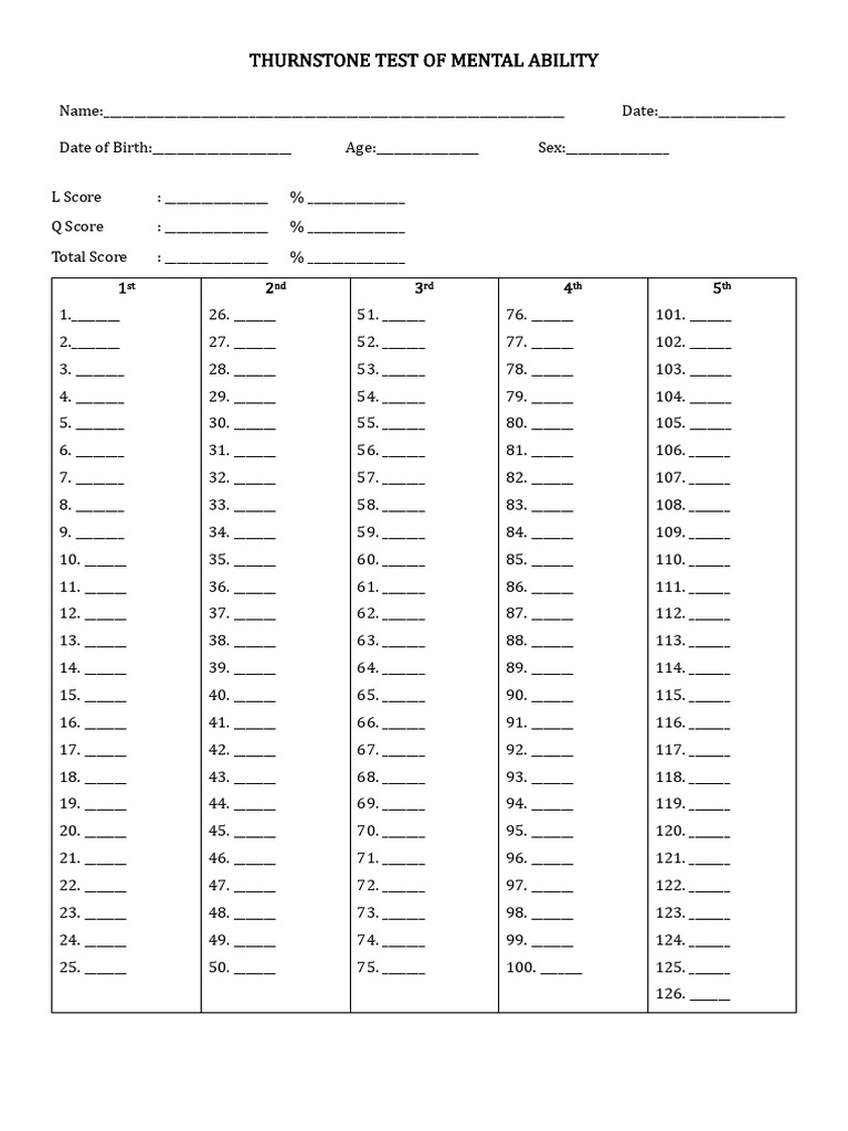 Thurnstone Mental Ability Test | PDF