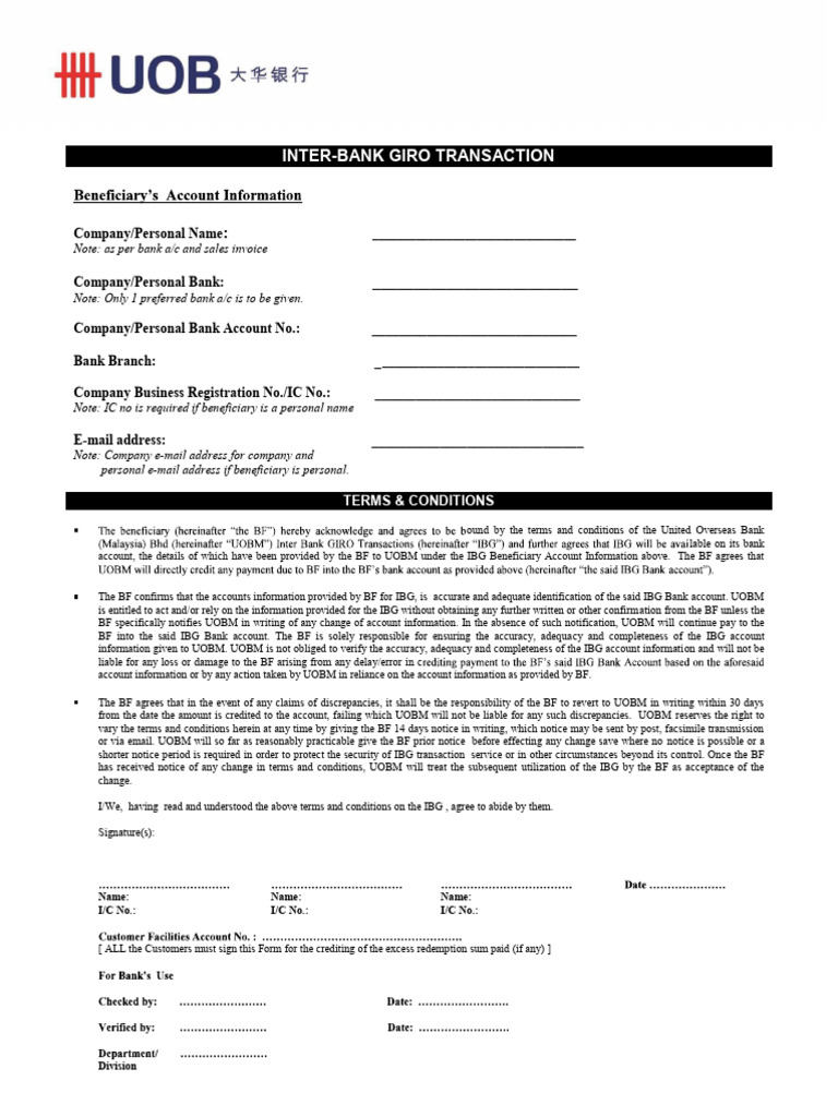 Inter-Bank Giro Transaction Form | PDF | Private Law