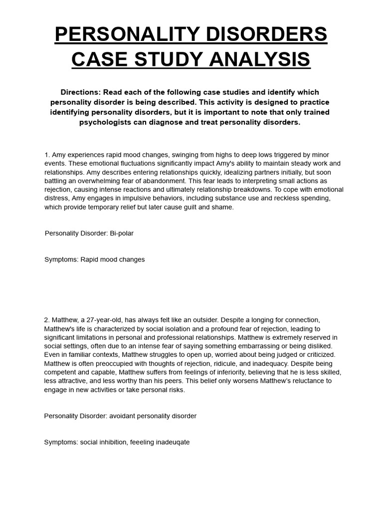 Case Studies of Personality Disorders | PDF | Personality Disorder ...