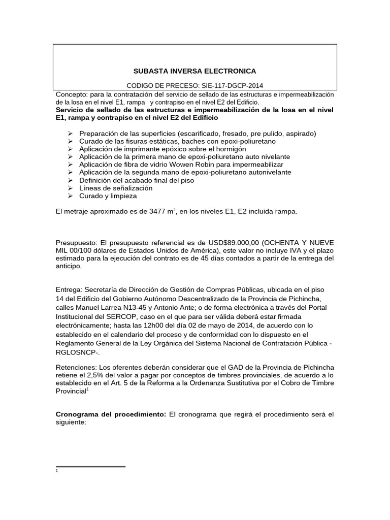 SUBASTA INVERSA ELECTRONICA (Cuadro Resumen) | PDF | Subasta