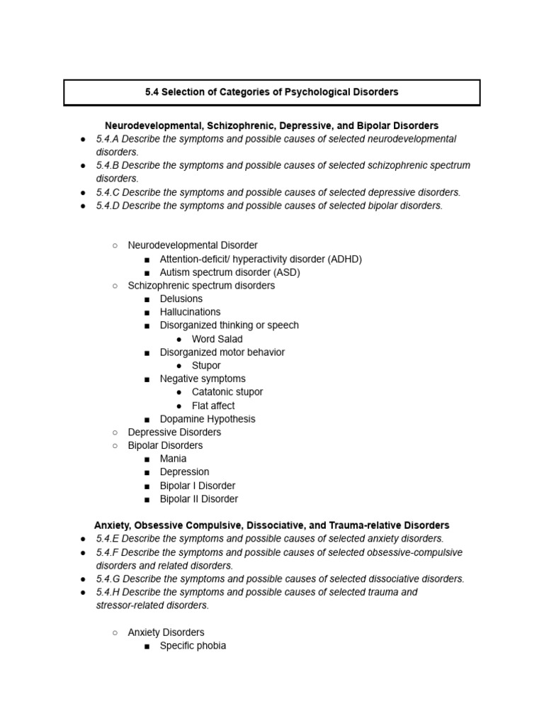 Essential Vocabulary - Psychological Disorders (5.4) | PDF | Mental ...