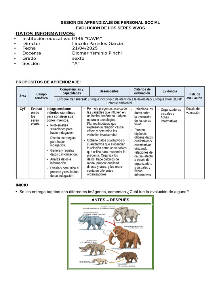 Evolución de los Seres Vivos en Sexto Grado | PDF | Evolución ...