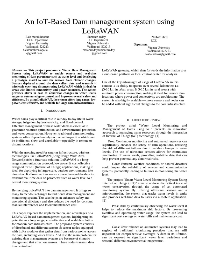 IoT Based Dam Management System Using LoRaWAN | PDF | Internet Of ...