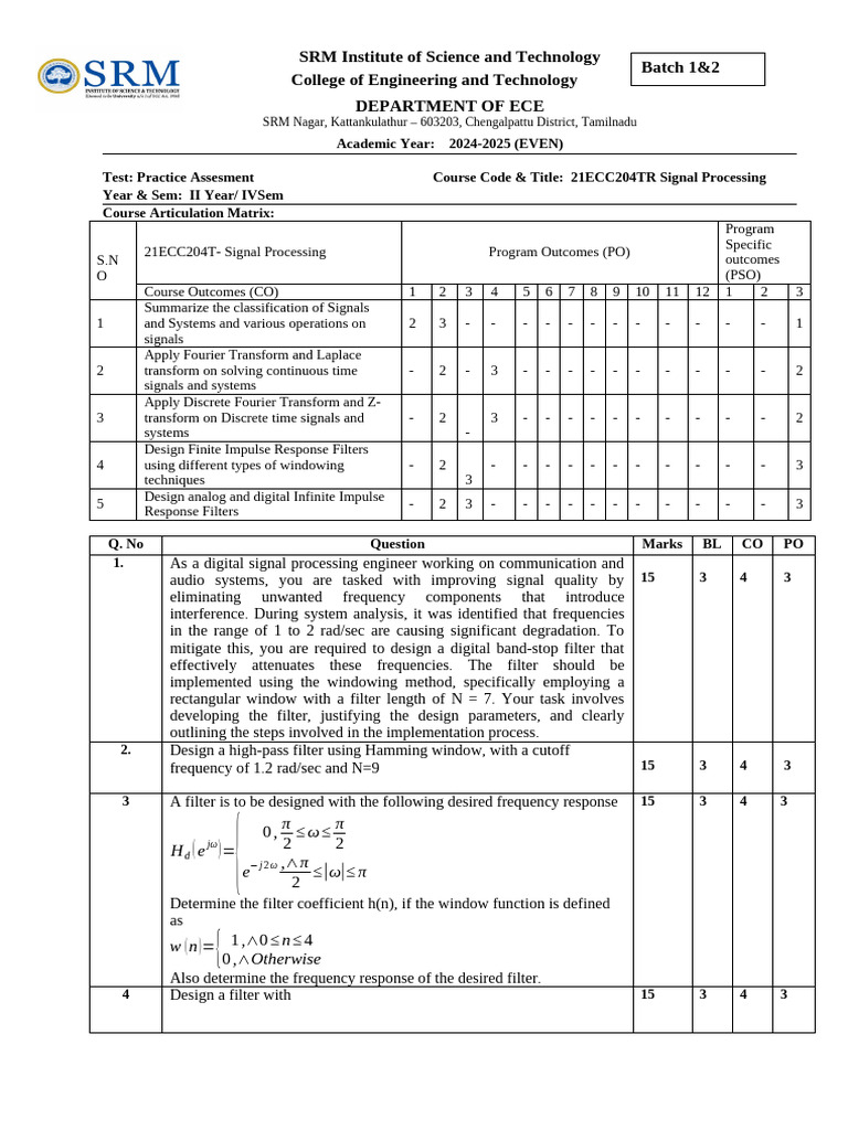 Practice Assesment Questions | PDF | Filter (Signal Processing) | Low ...