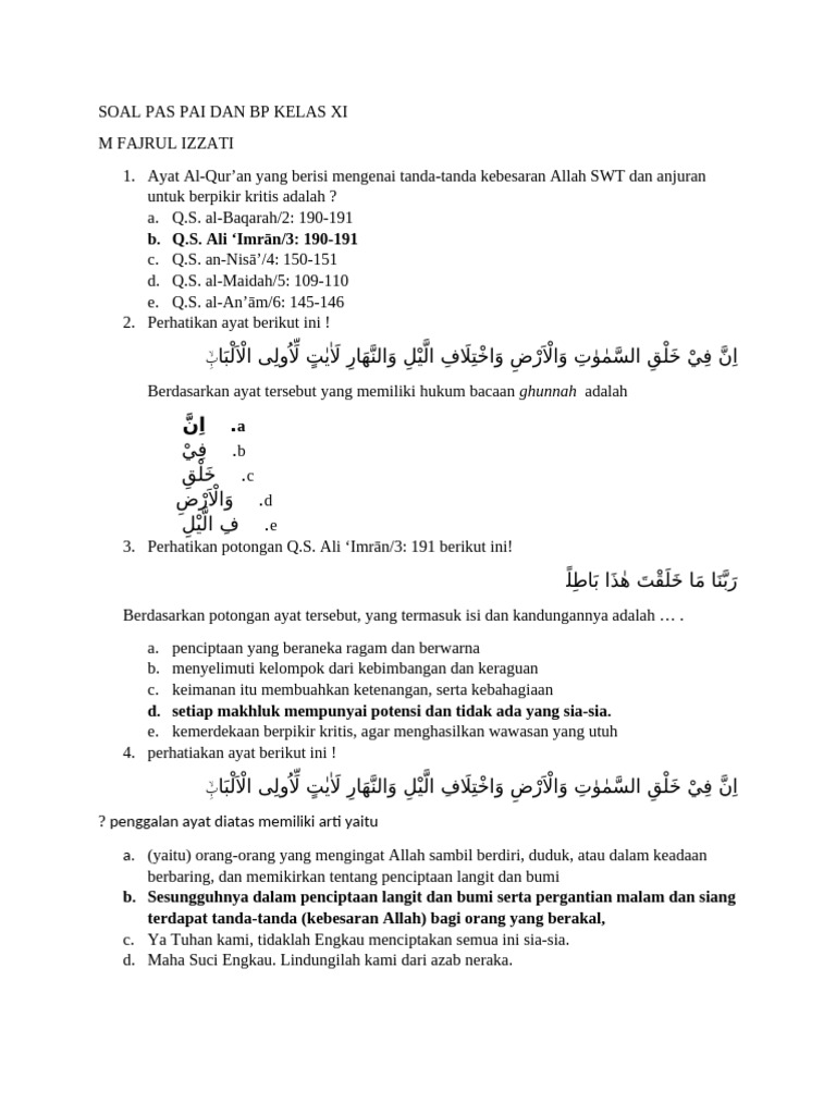 Soal Pas Pai Dan BP Kelas Xi | PDF