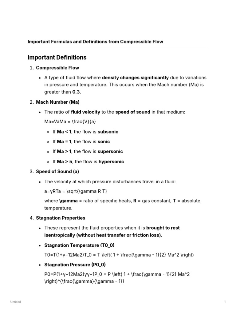 Important Definitions: Untitled 1 | PDF | Compressible Flow | Mach Number