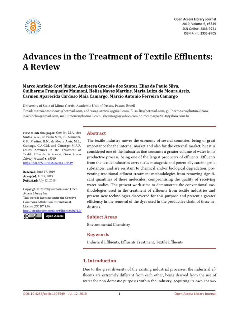 Advances in Textile Effluent Treatment | PDF | Adsorption | Membrane
