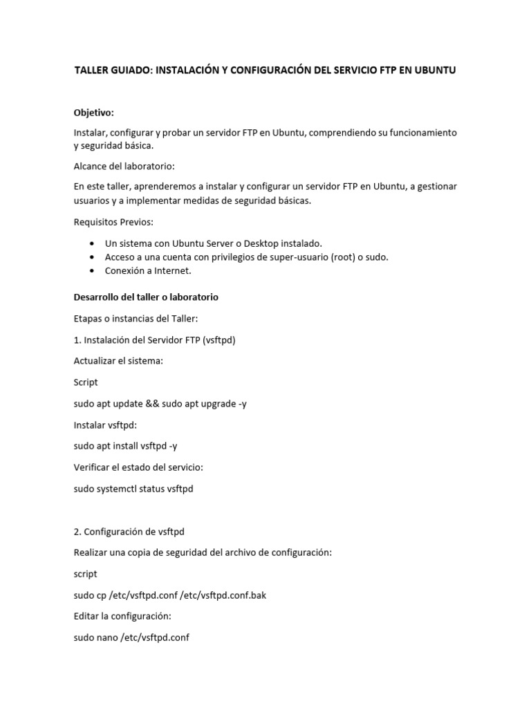 TALLER GUIADO Instalacion FTP Linux | PDF