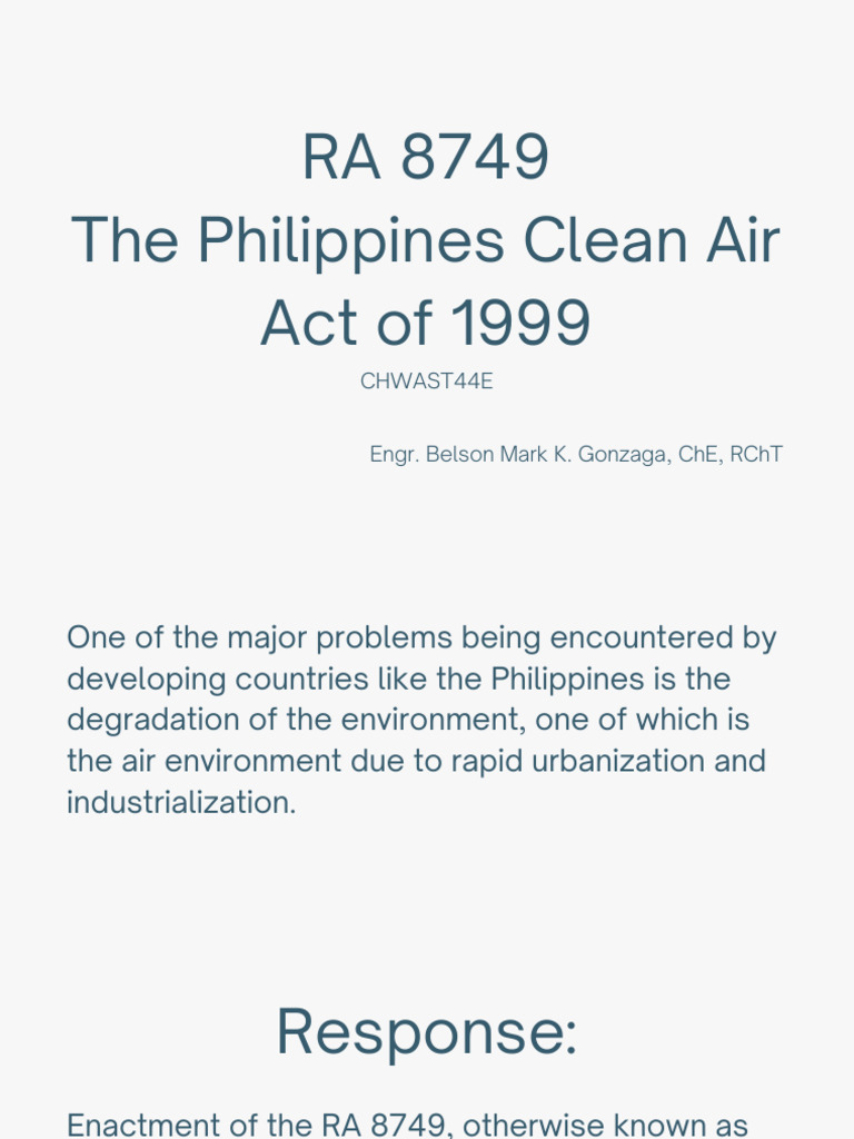 RA 8749 the Philippines Clean Air Act of 1999 | PDF | Particulates ...