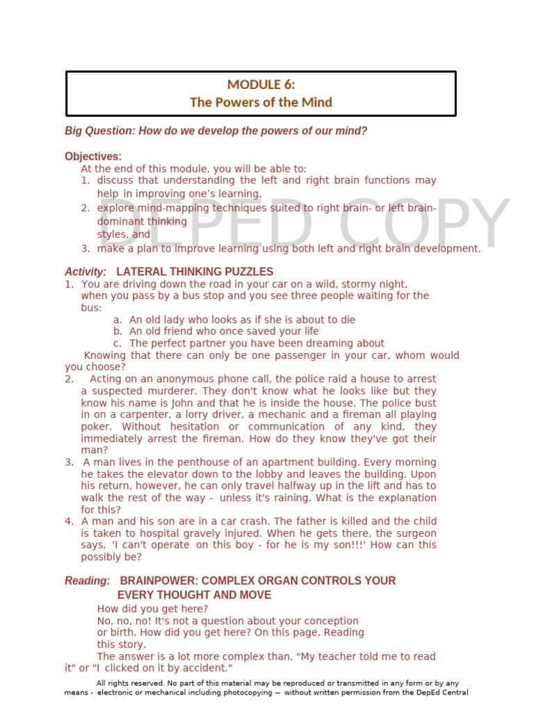 Module 6 Powers of Mind | PDF | Dendrite | Brain