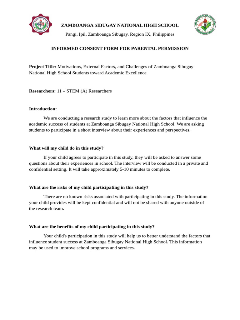 Informed Consent for Student Study | PDF | Behavioural Sciences ...