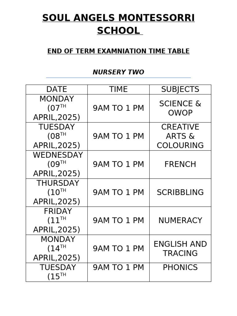 EXAMINATION TIMETABLES_SECOND TERM-1 | PDF