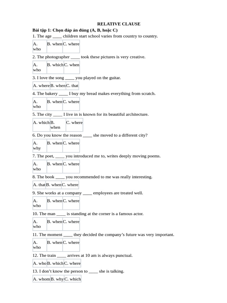 Relative Clause Practice | PDF | English Language
