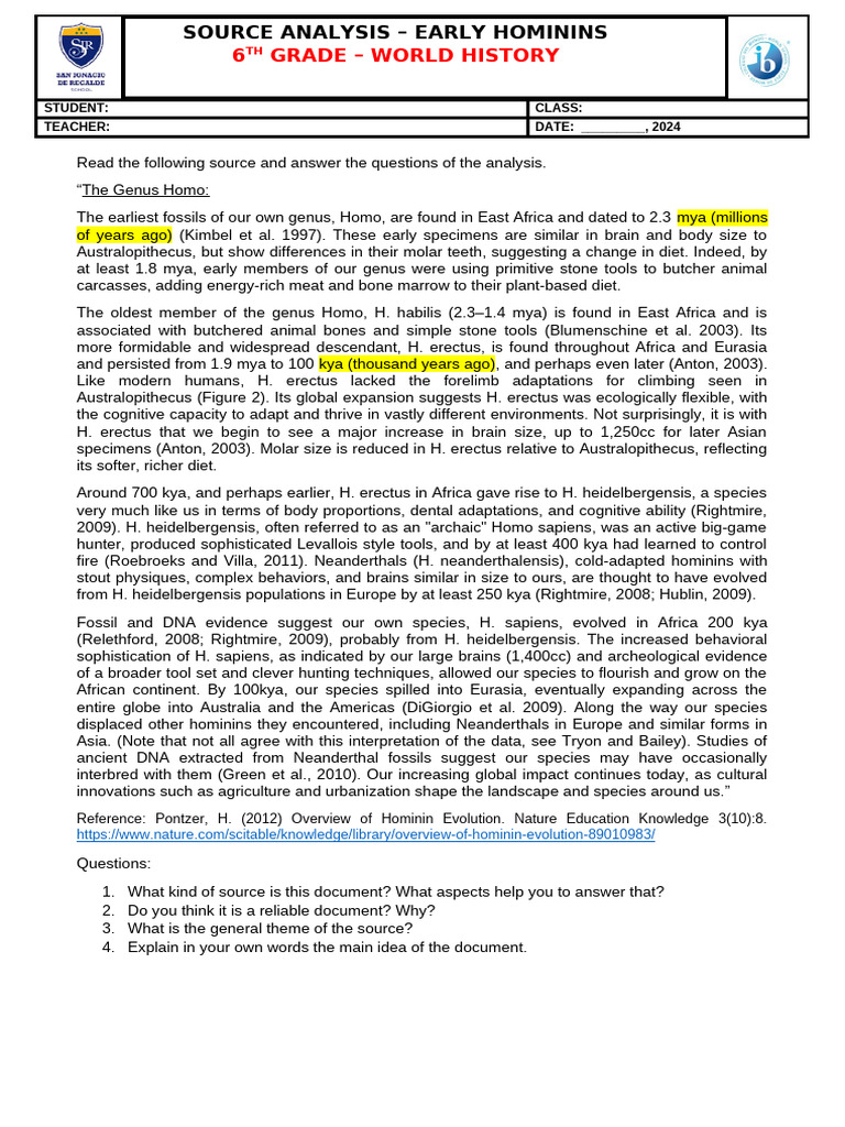 Early Hominins: Evolution Overview | PDF | Homo | Pleistocene