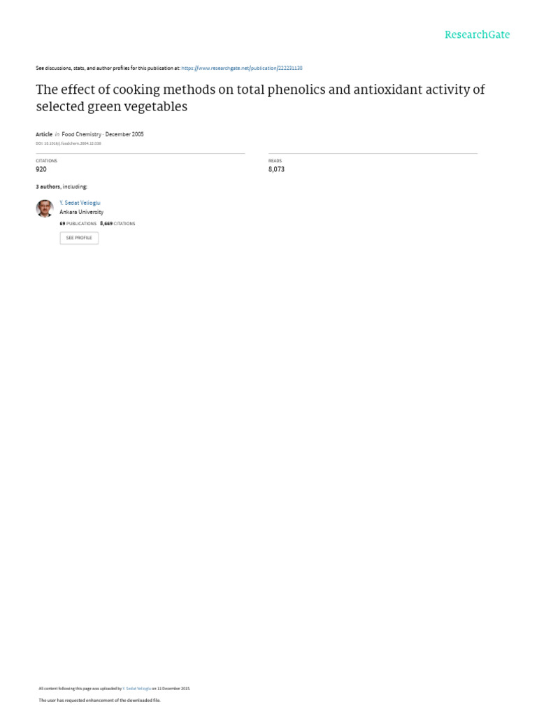 The Effect of Cooking Methods On Total Phenolics A | PDF | Polyphenol ...