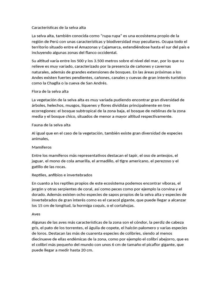 Características de la Selva Alta y Sabana | PDF | Sabana | Selva