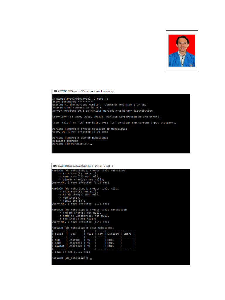 Contoh Tugas Sistem Basis Data Pertemuan Ke 11 Membuat Databases Menggunakan CMD | PDF