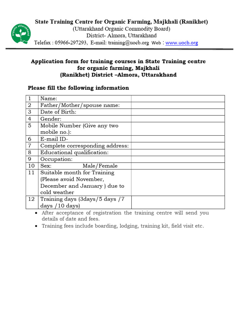 Organic Farming Training Application Form | PDF