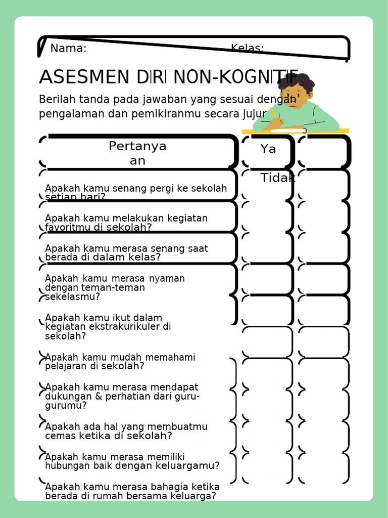 Hijau Sederhana Lembar Kerja Asesmen Diri Non Kognitif | PDF