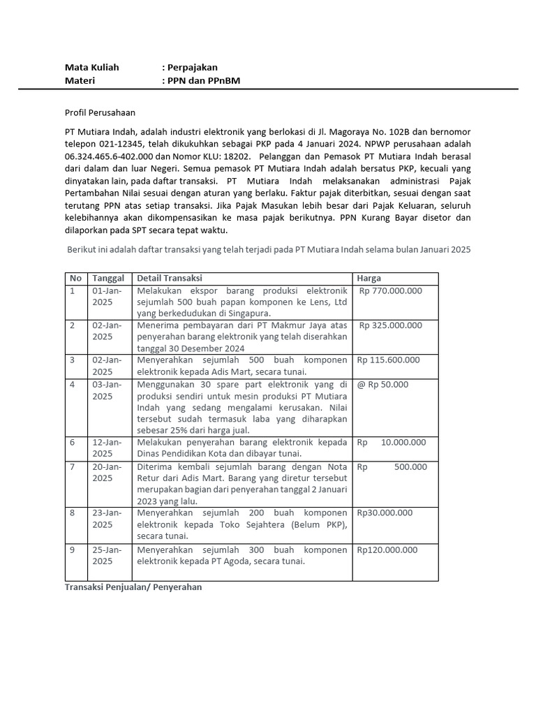 PPN dan PPnBM PT Mutiara Indah Januari 2025 | PDF