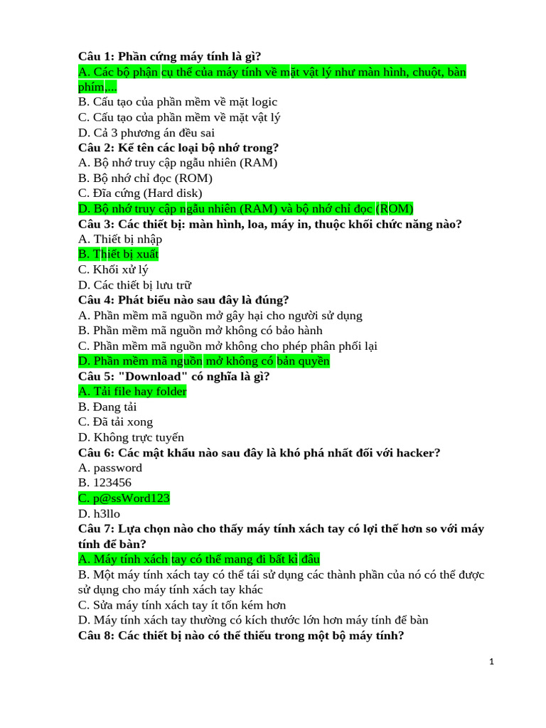 Bản Sao Bo - Cau - Hoi - Trac - Nghiem - Tin - Hoc | PDF