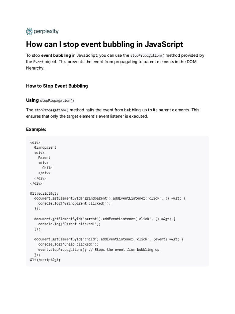 How can I stop event bubbling in JavaScript | PDF | Java Script | Computer Programming