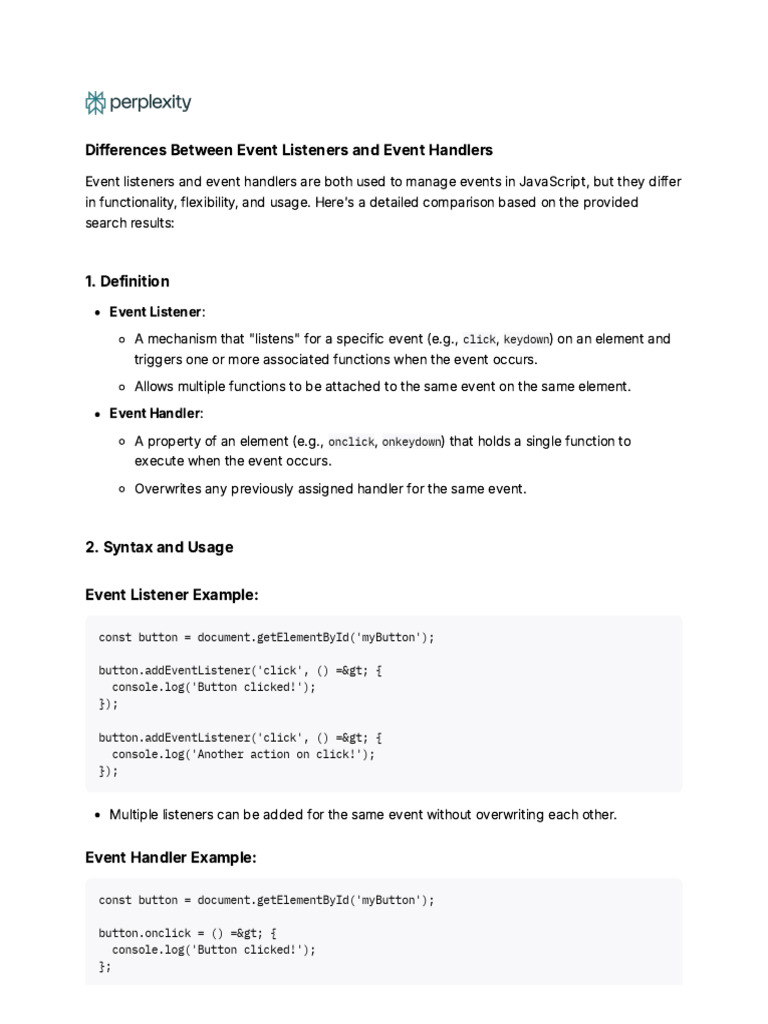 Differences Between Event Listeners and Event Ha | PDF | Java Script ...