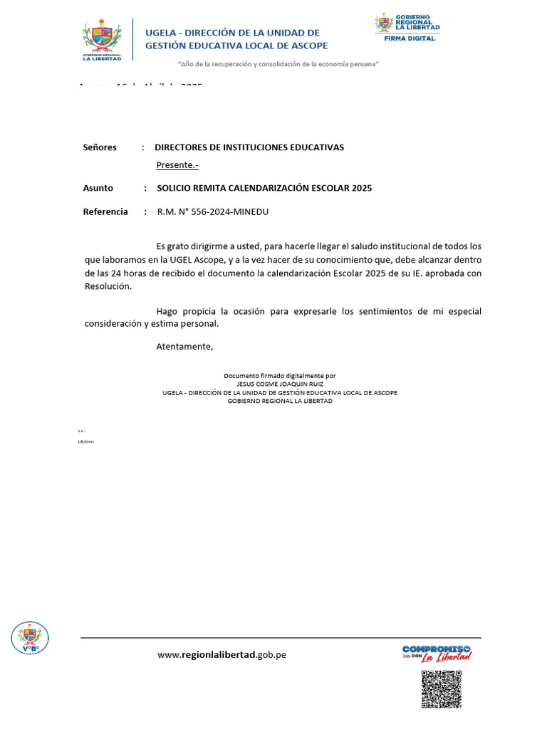 Oficio Multiple 000144 2025 GGR GRE Ugela | PDF