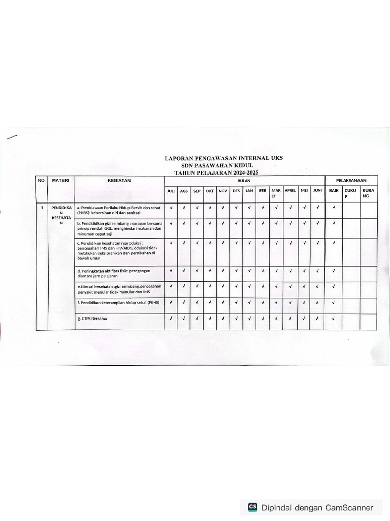 Laporan Pengawasan Internal Uks | PDF