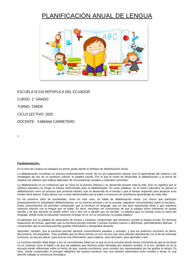 Planificacion Anual Lengua 2025 | PDF | Literatura | Escritura