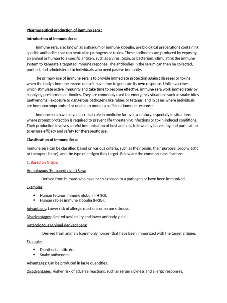 Pharmaceutical Production of Immuno Sera | PDF | Antibody | Protein ...