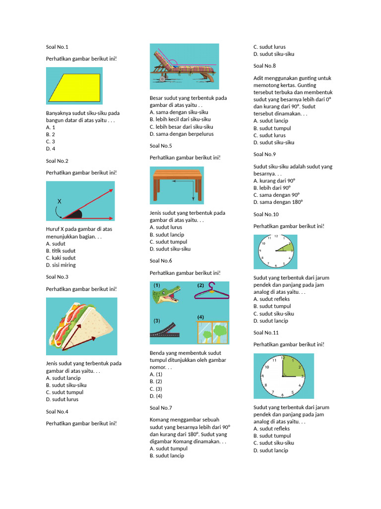Jenis-jenis Sudut dalam Geometri Kelas 4 | PDF