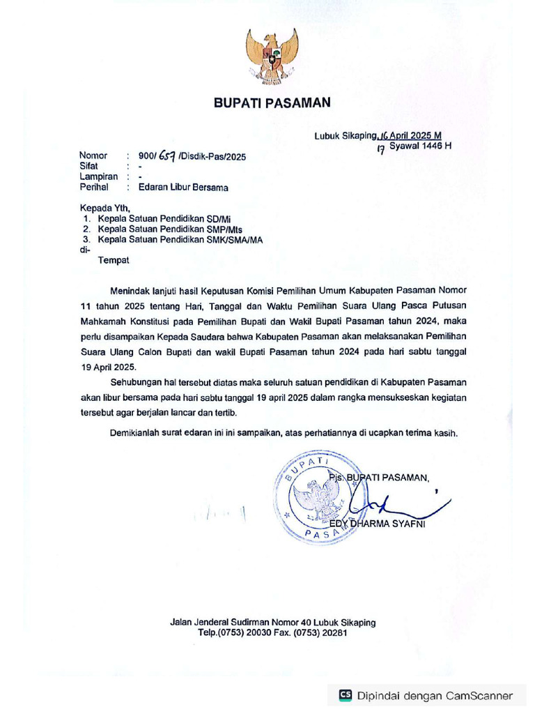 SE Libur Bersama Pilkada Ulang - Compressed | PDF