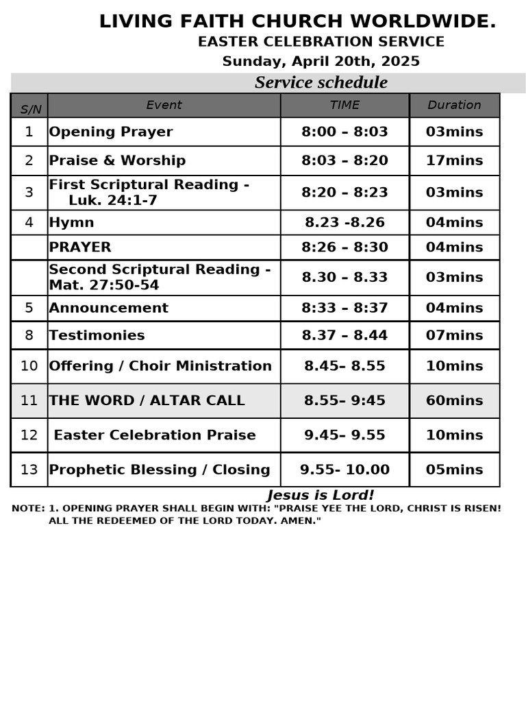 Easter Celebration Service Schedule 2025 | PDF