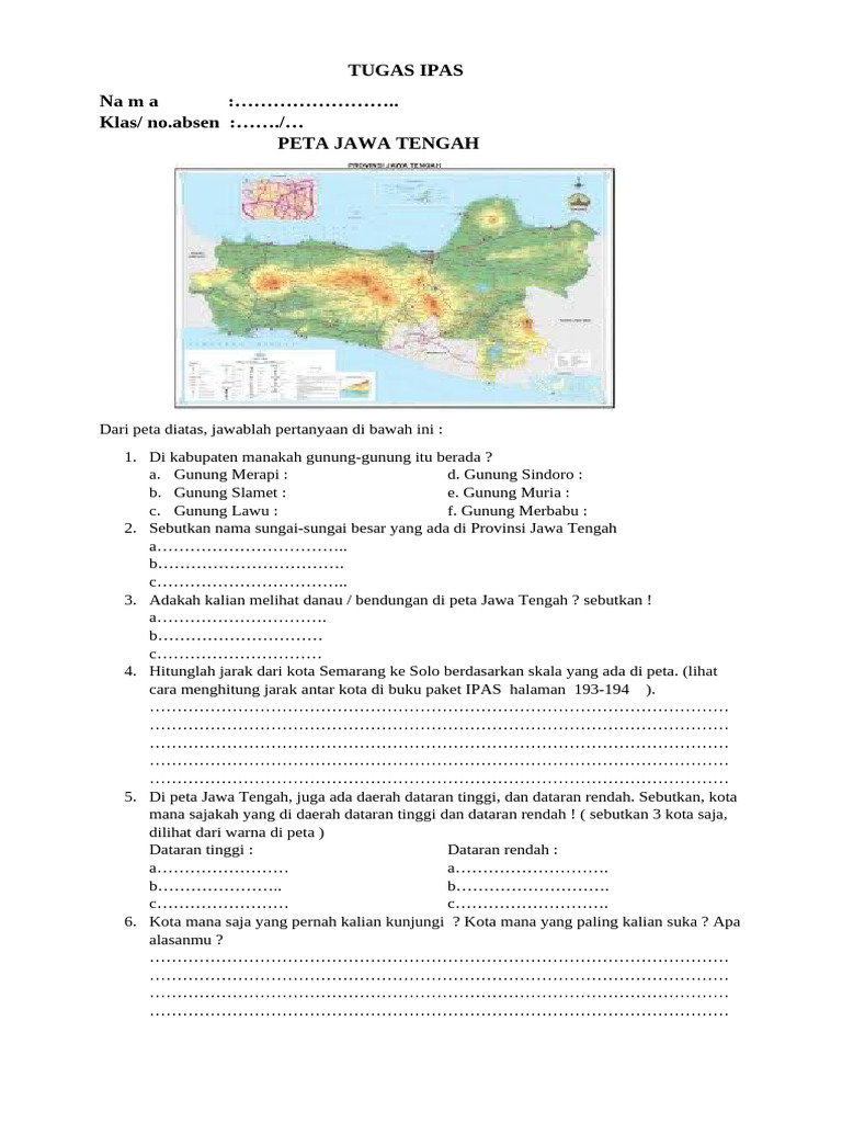 Tugas Peta Jawa Tengah untuk Kelas 4 | PDF