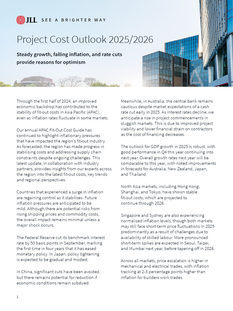 JLL Project Cost Outlook 2025 2026 Apac | PDF | Inflation | Economies