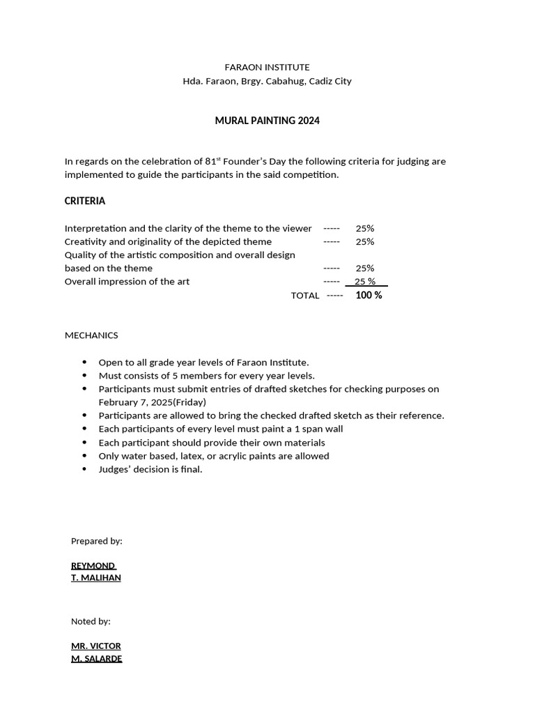 Mural Painting Criteria for 2024 | PDF