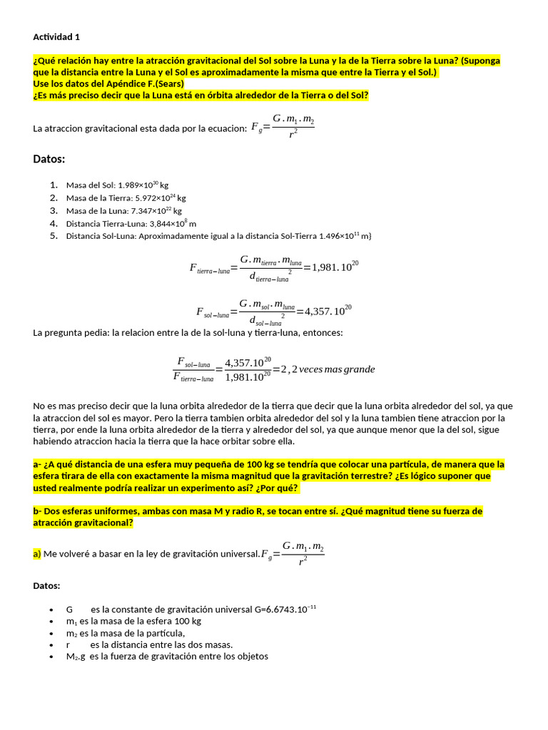 Trabajo de Gravitacion | PDF | Gravedad | Orbita