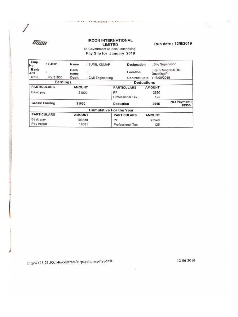 Ircon Salary Slip | PDF