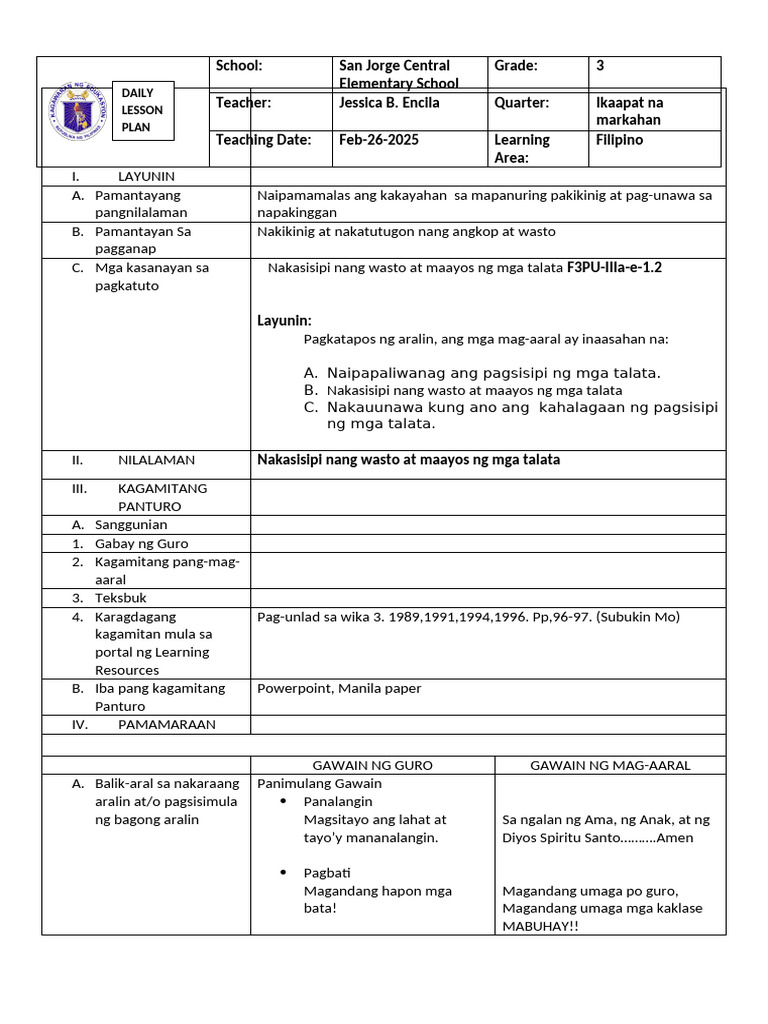Pagsisipi NG Mga Talata Day 3 | PDF