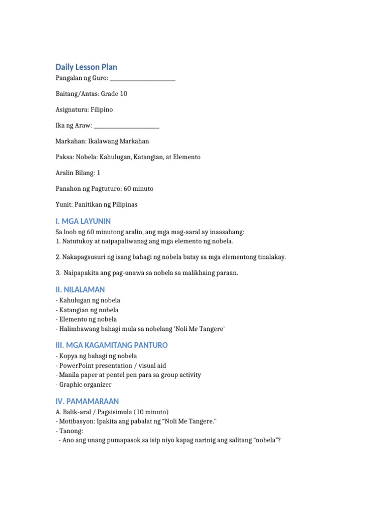 Daily Lesson Plan Filipino Grade10 | PDF