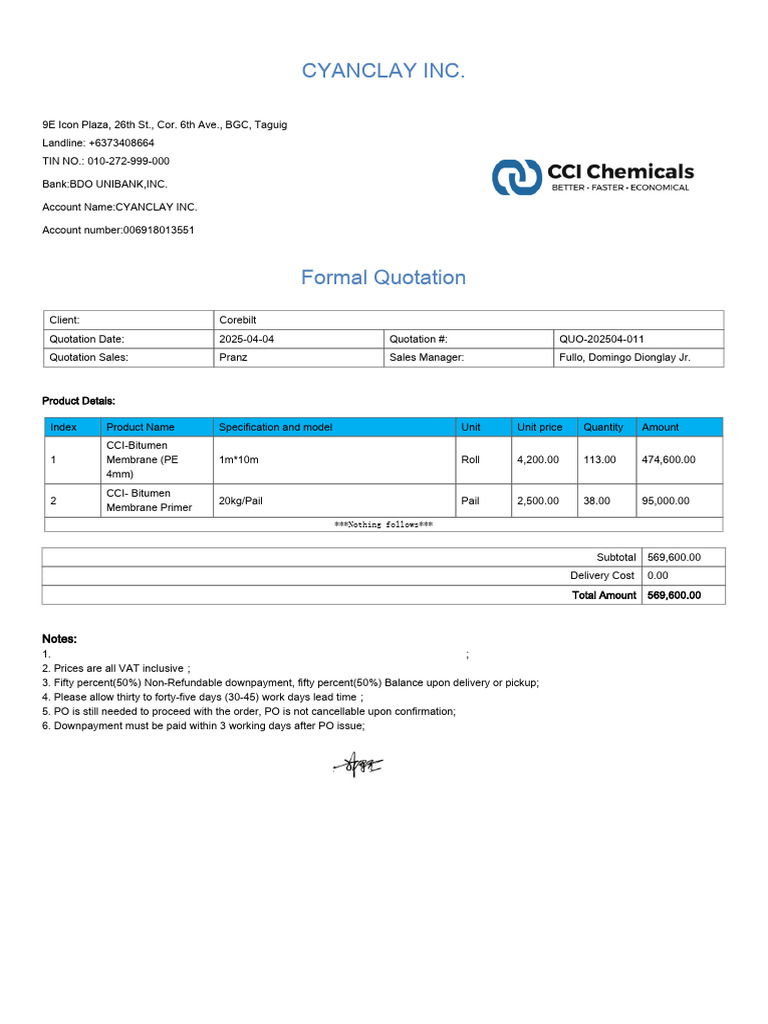 Bitumen Membrane-Formal Quotation - 20250404 | PDF