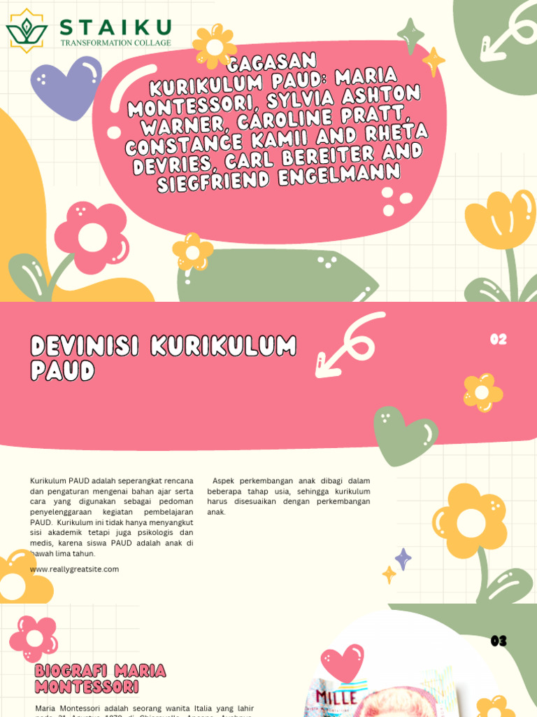 Gagasan Kurikulum PAUD Maria Montessori, Sylvia Ashton Warner, Caroline ...