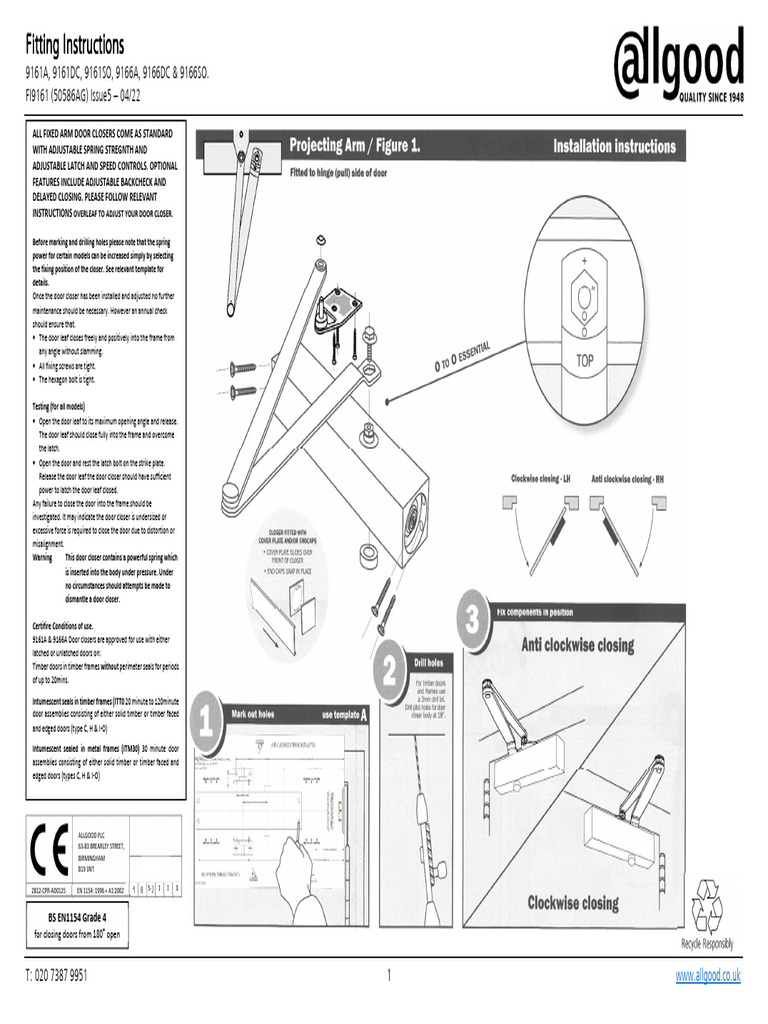 Door Closer Fitting Instructions Guide | PDF | Door | Screw