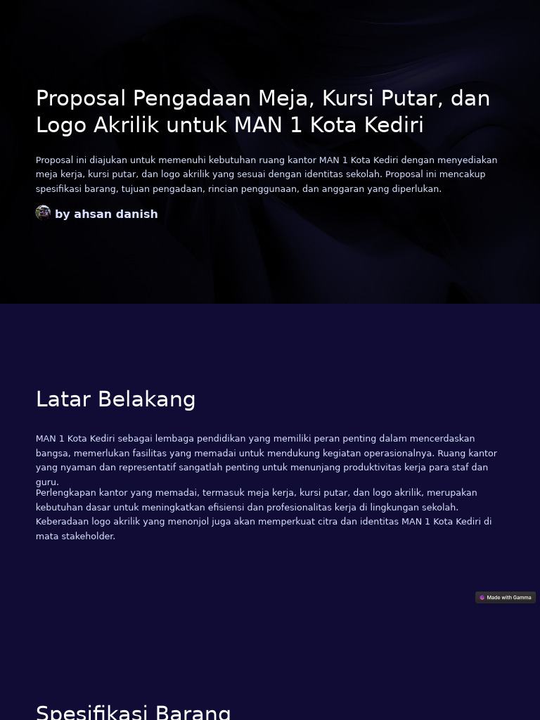 Proposal Pengadaan Meja Kursi Putar Dan Logo Akrilik Untuk MAN 1 Kota Kediri | PDF