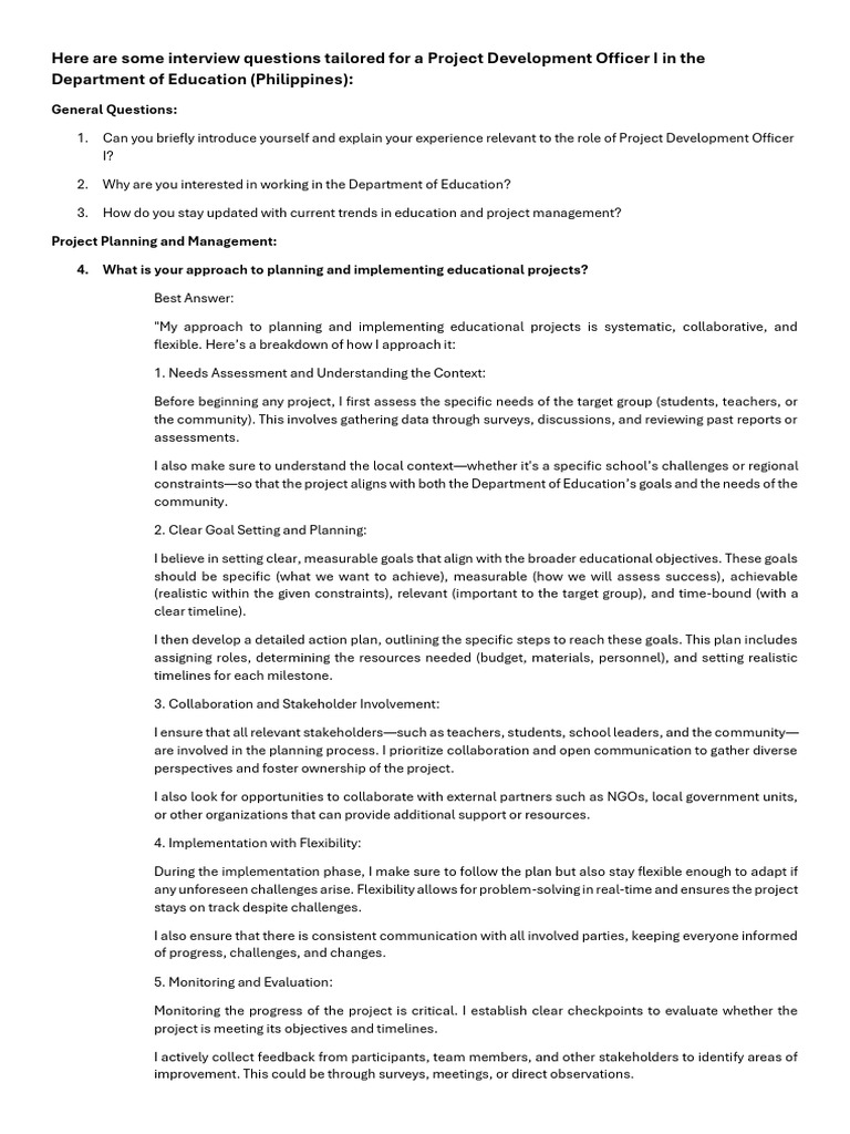Project Development Officer Interview Guide | PDF | Project Management ...